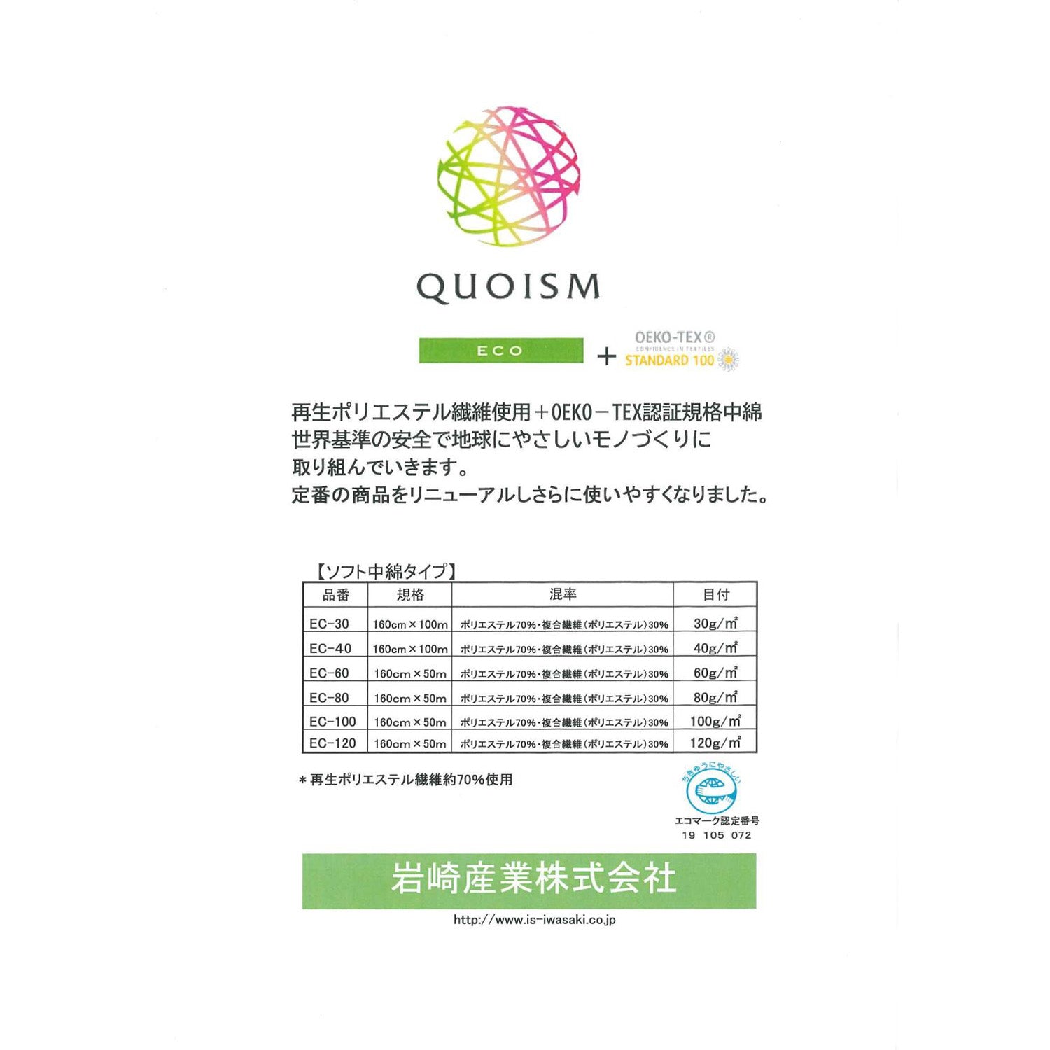 EC type エコ中綿 – APPM（アパレルパーツマーケット）- 服飾資材 BtoB 卸売・仕入れ通販サイト